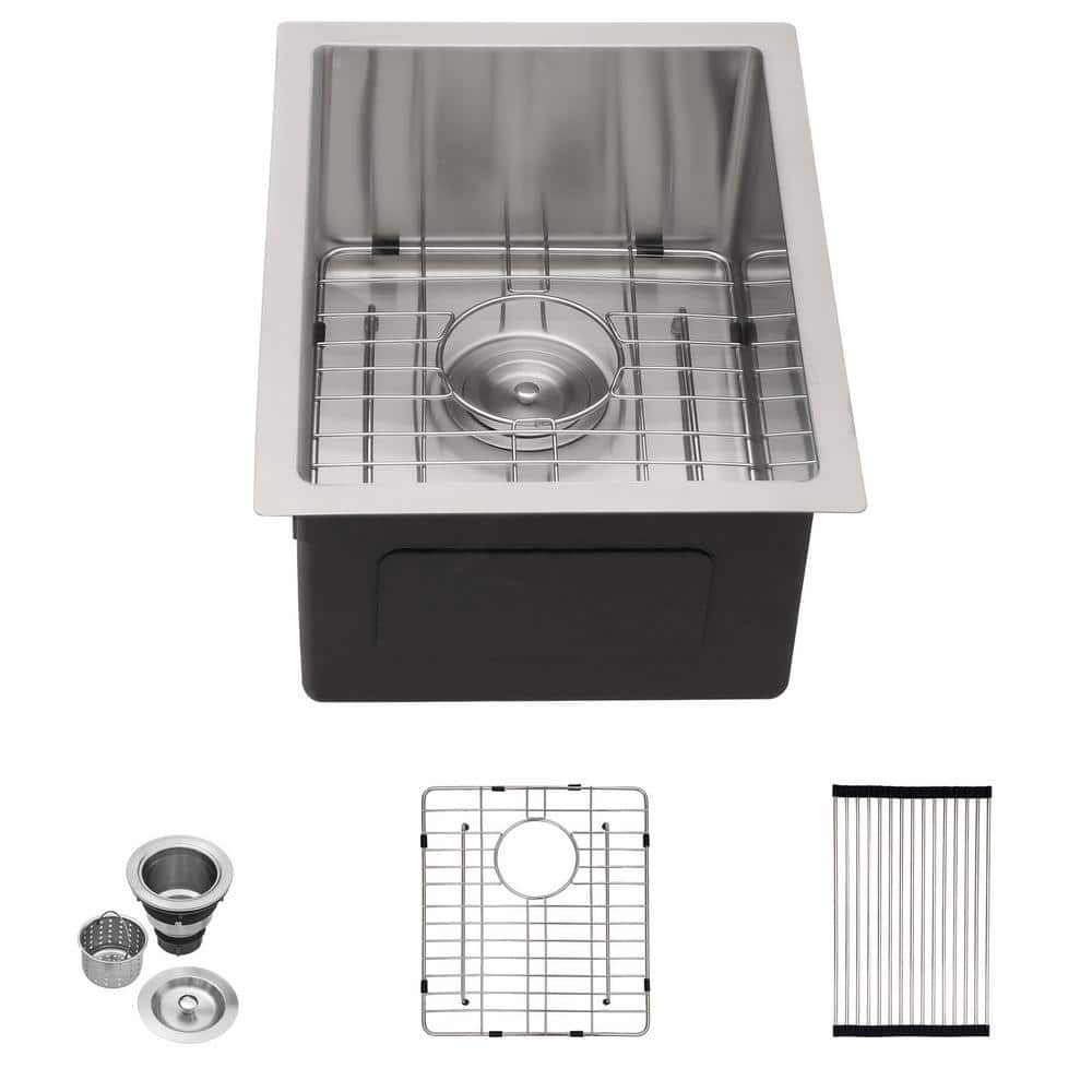 LORDEAR 16-Gauge Stainless Steel 14 in. Undermount Bar Sink with Bottom ...