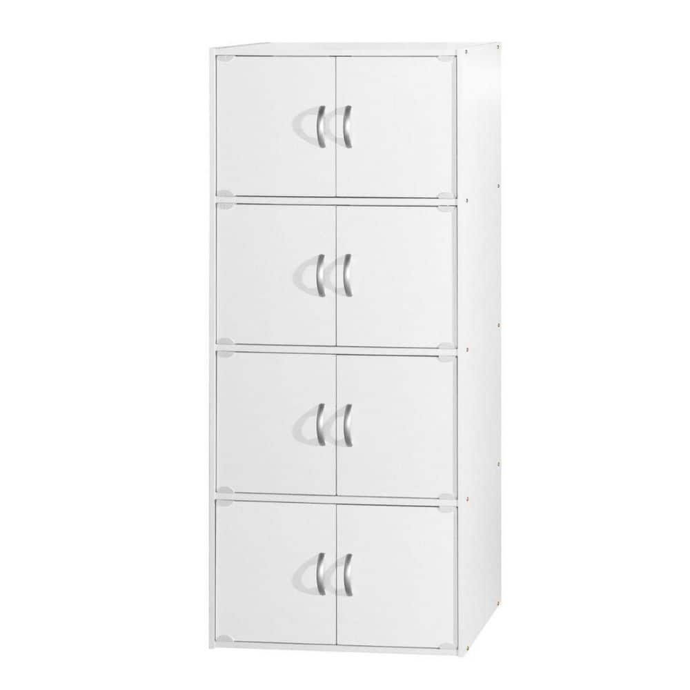 L'Baiet 54.2 in. Tall White Wood 4-Shelf Bookcase with 8-Doors Enclosed ...
