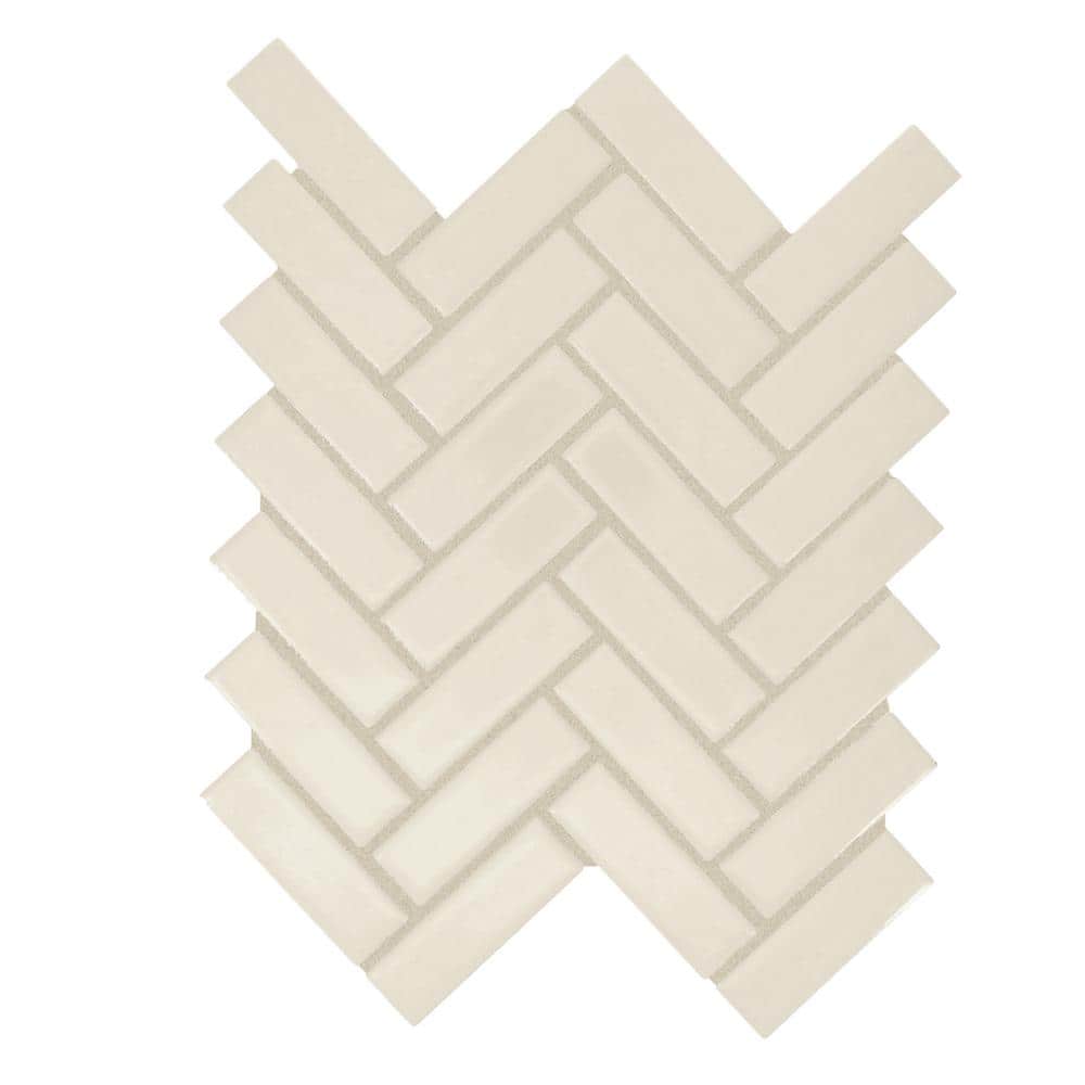 Daltile Restore Ivory 9 in. x 12 in. Glazed Ceramic Herringbone Mosaic ...