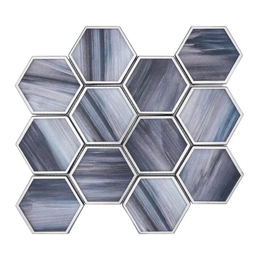 Apollo Tile Solace 9 in. x 10 in. Matte Silver Midnight Blue Glass ...