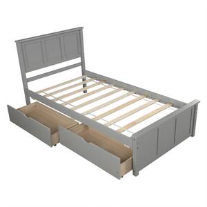 URTR 76 in. W Gray Twin Bed Frame, Wood Twin Platform Bed Frame with ...