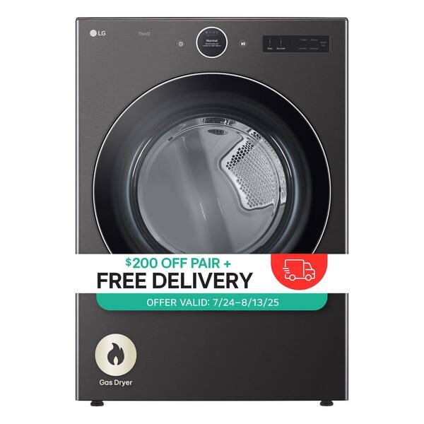 LG 7.4 cu. ft. Vented Stackable SMART Gas Dryer in Black Steel with ...