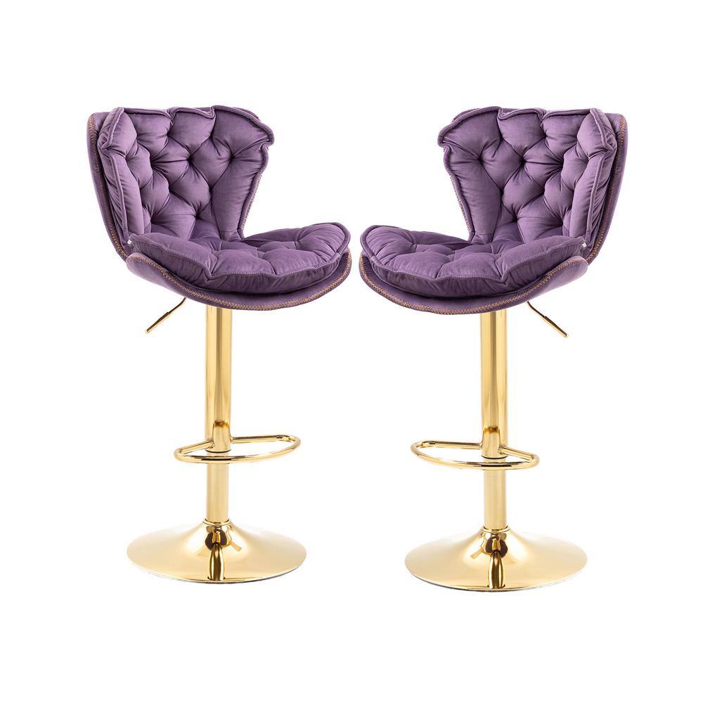 HOMEFUN 44 in. Purple Velvet Swivel Low Back Matal Frame Adjustable ...