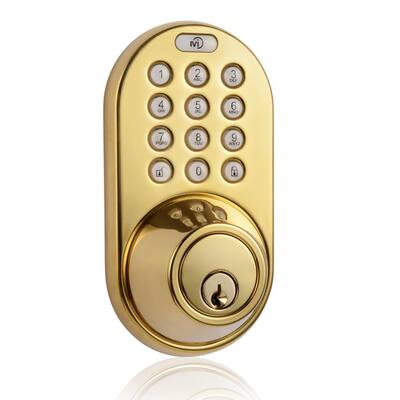 MiLocks Polished Brass Keyless Entry Deadbolt and Door Handleset Lock ...