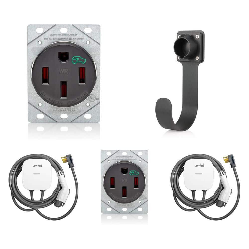 Leviton 50 Amp EV Outlet, Black (2-Pack) with EHOOK and 40 Amp Level 2 ...