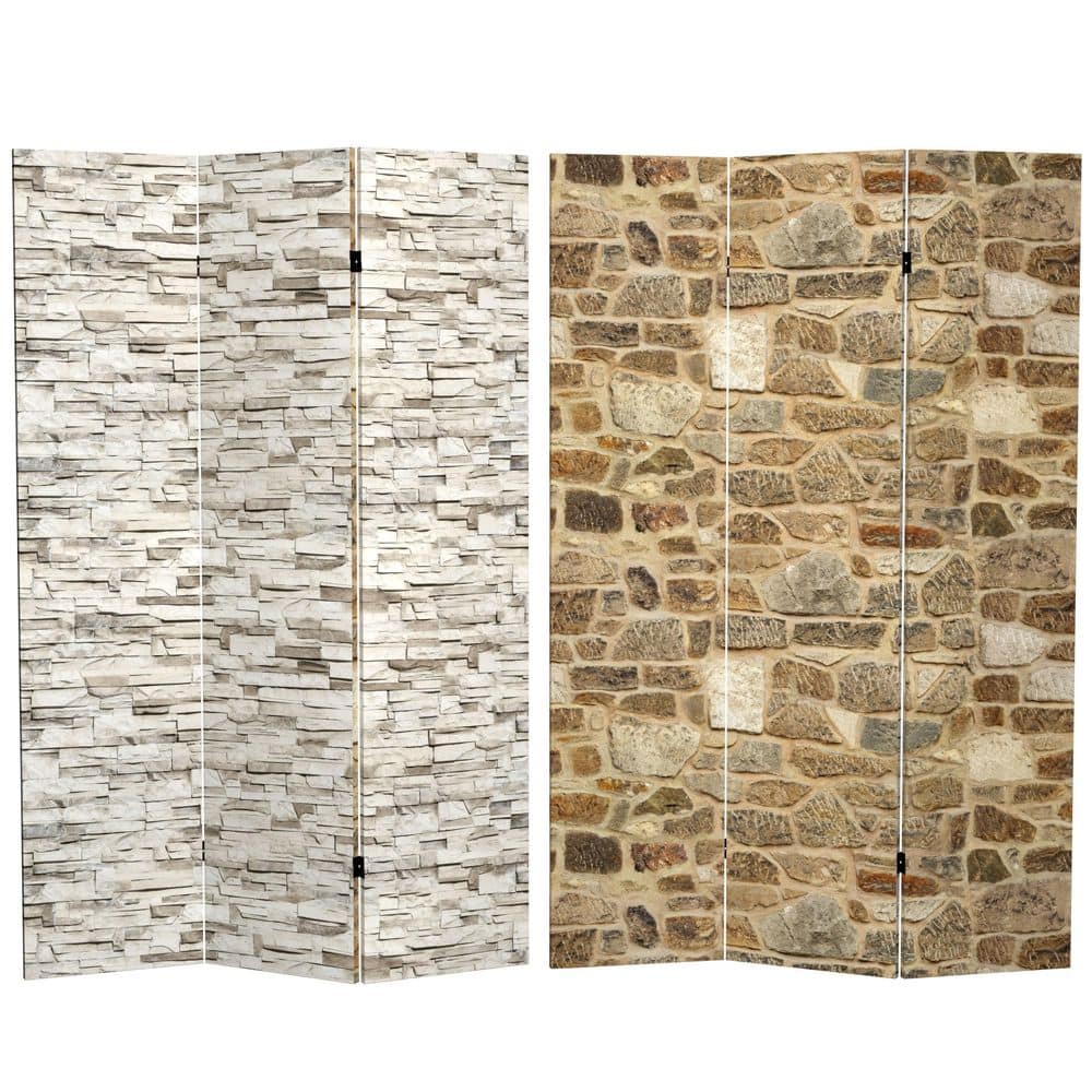 RED LANTERN Stone Wall 6 ft. Printed 3-Panel Room Divider CAN-BRICK2 ...