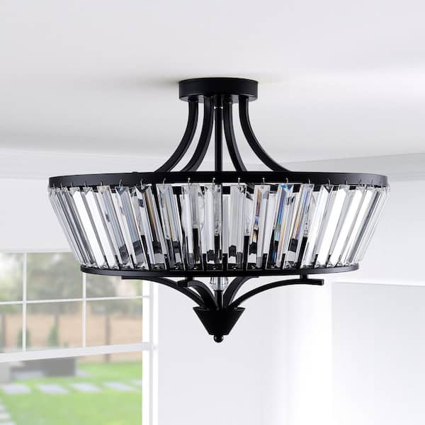 Maxax Jackson 20 in. 4-Light Black Crystal Modern Semi Flush Lighting ...