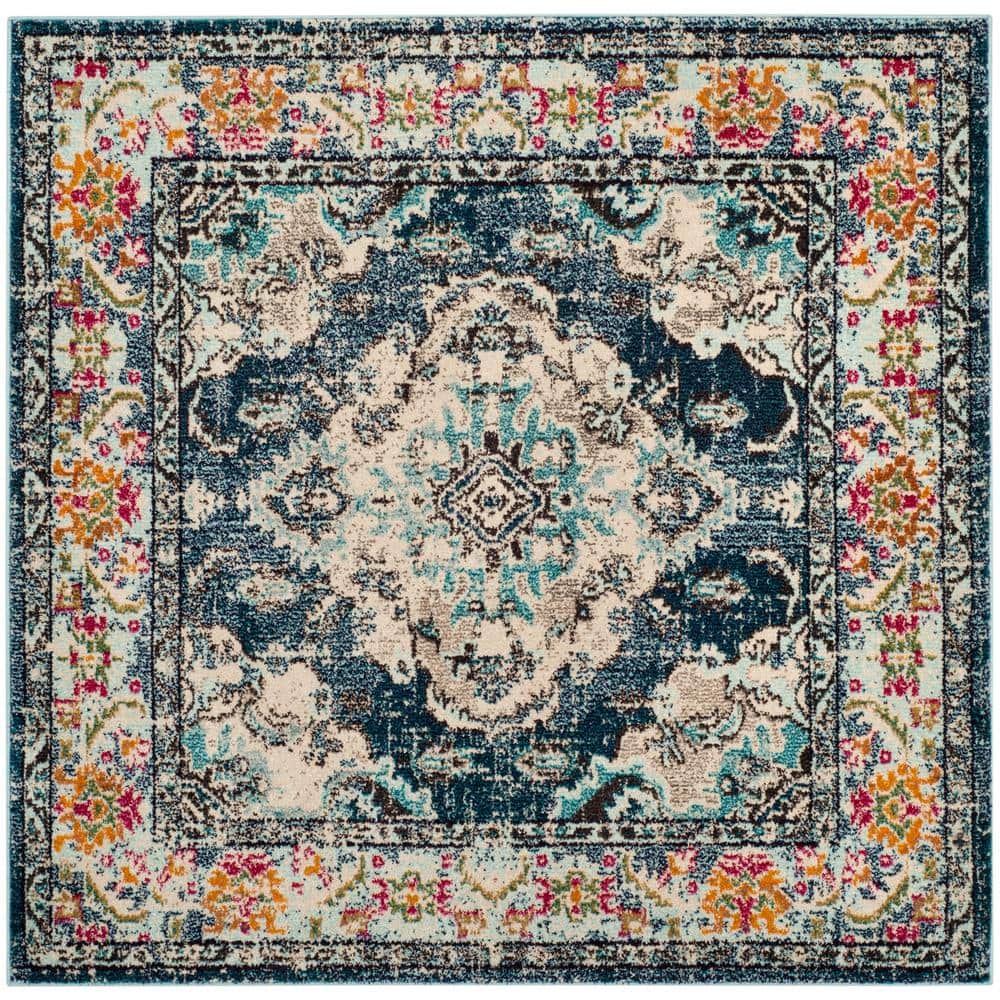 SAFAVIEH Monaco 5 ft. x 5 ft. Navy/Light Blue Square Border Area Rug ...