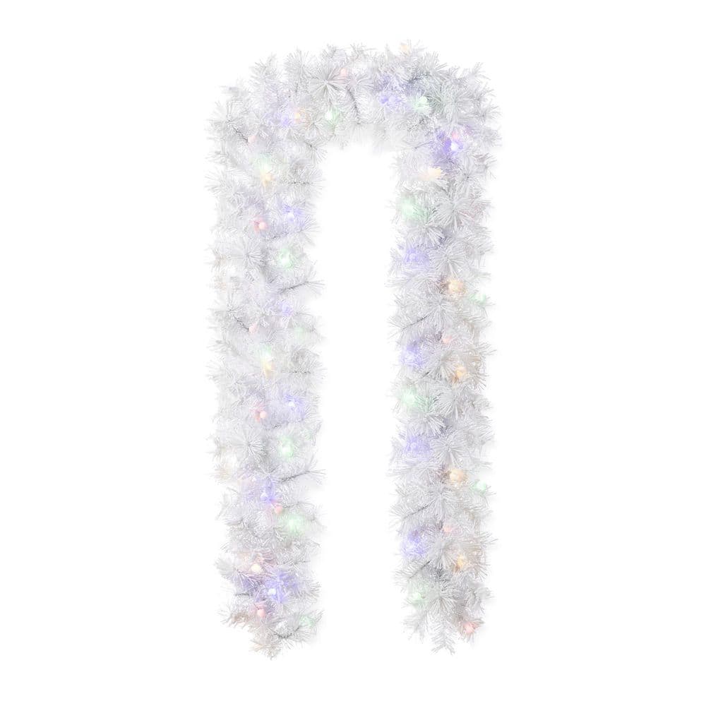 Glitzhome 9 ft. Pre-Lit Snow Flocked White Pine Christmas Garland with ...