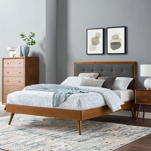MODWAY Willow Brown Wood Frame Queen Platform Bed with Splayed Legs MOD ...