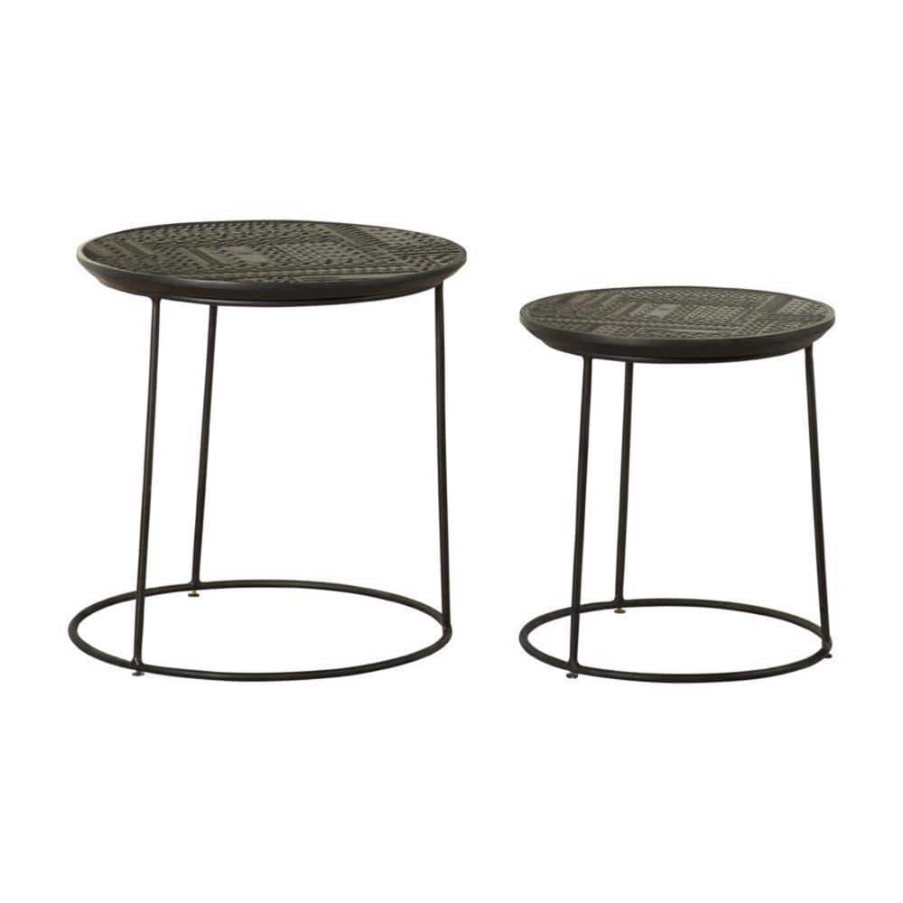 Benjara 20 in. Black and Brown Round Wooden Top End Table (Set of 2 ...