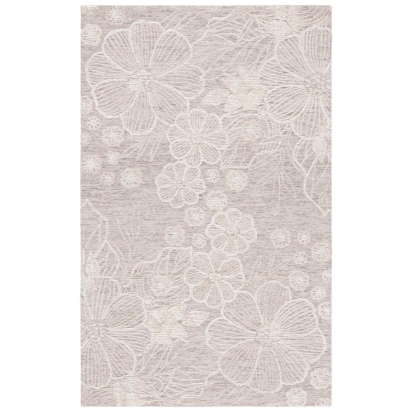 SAFAVIEH Jardin 8 ft. x 10 ft. Gray/Ivory Modern Floral Area Rug ...