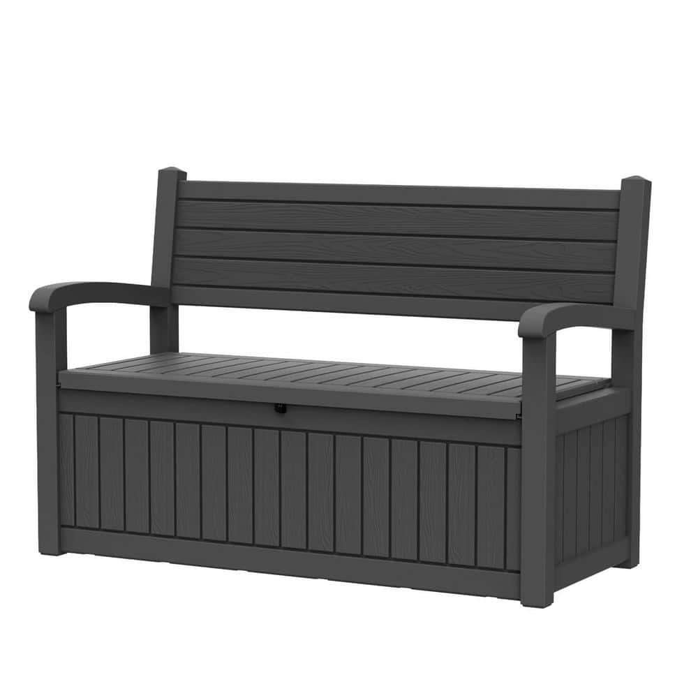 70 gal. Black Wood-Grain Outdoor Storage Bench DB046A-black - The Home ...