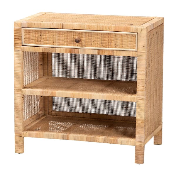 bali & pari Bella 29.9 in. Natural Rattan Rectangle Wood Top Console ...
