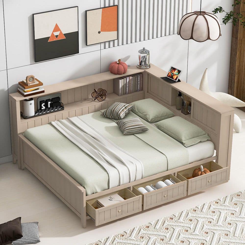 Harper & Bright Designs Antique White Milk Full Size Wood Frame Daybed ...