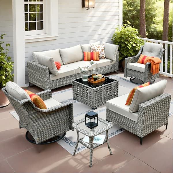 XIZZI Apollo 8-Piece Wicker Patio Conversation Seating Sofa Set with ...