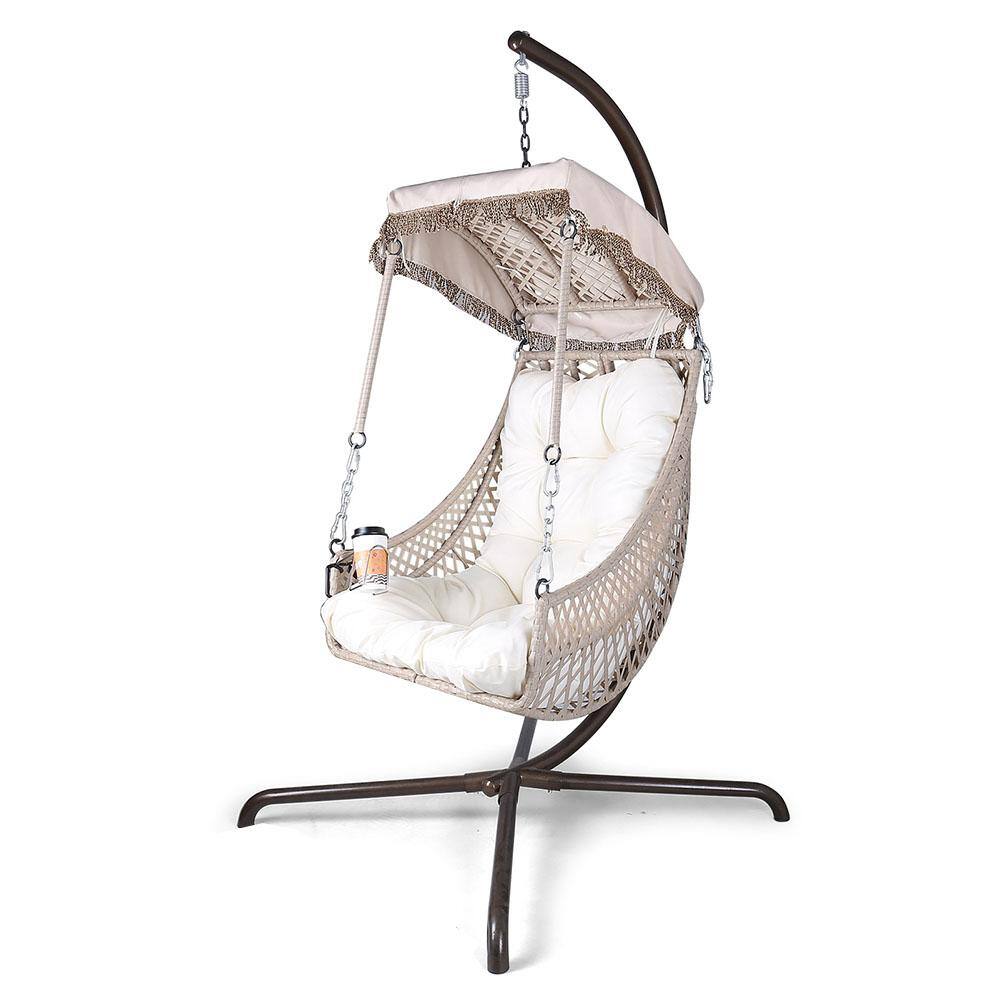 Outdoor Wicker Patio Swing Rattan Swing Egg Chair with Sunshade Cloth ...