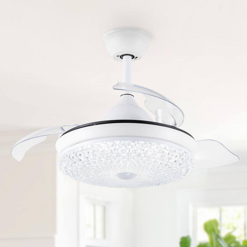 Oaks Aura Merlino 42in. LED Indoor White 3-Speed Glam Crystal Ceiling ... Oaks Aura Merlino 42in. LED Indoor White 3-Speed Glam Crystal Ceiling ...