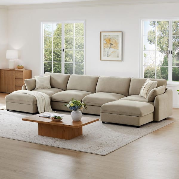 Spruce & Spring Derek 145.8 in. 6-Piece Fabric Modern Modular Sofa in ...