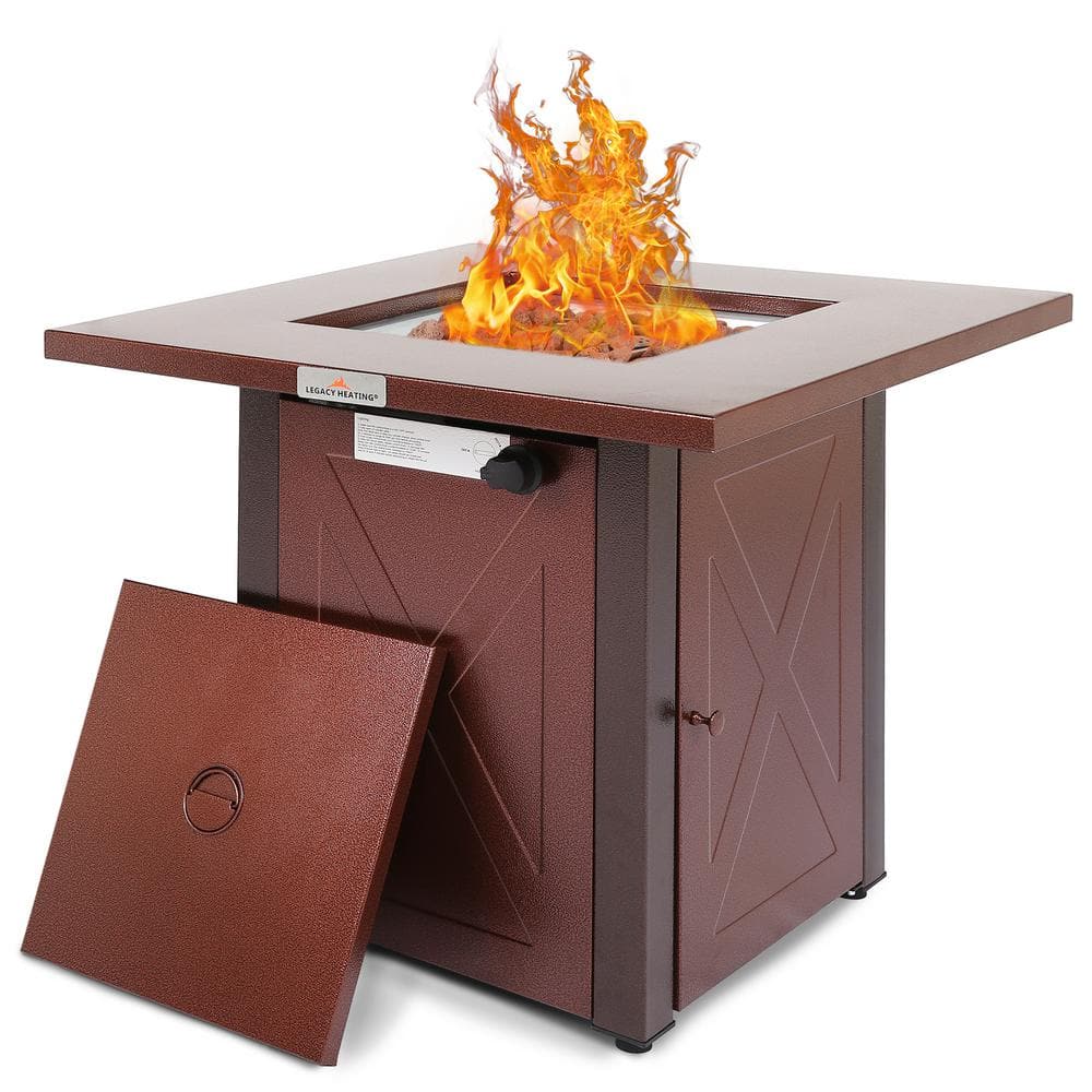 28 in 50000 BTU Square Steel Propane Brown Fire Pit Table DEESHE ...