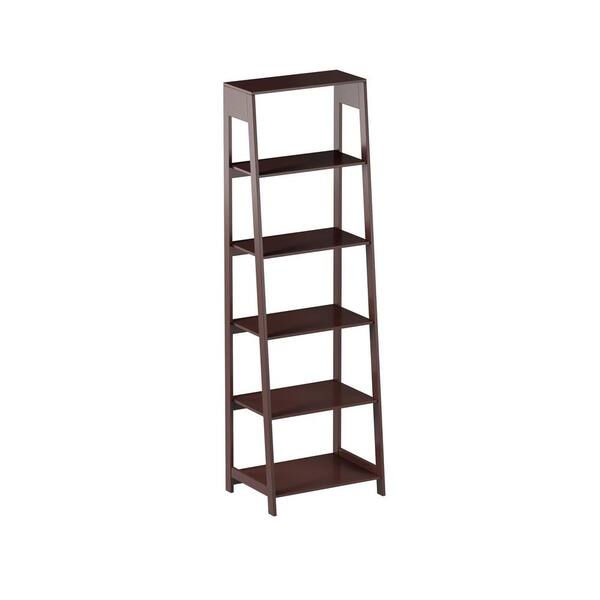 Lavish Home 71 in. Dark Brown Wood 5-Shelf Standard Bookcase 468426JGO ...
