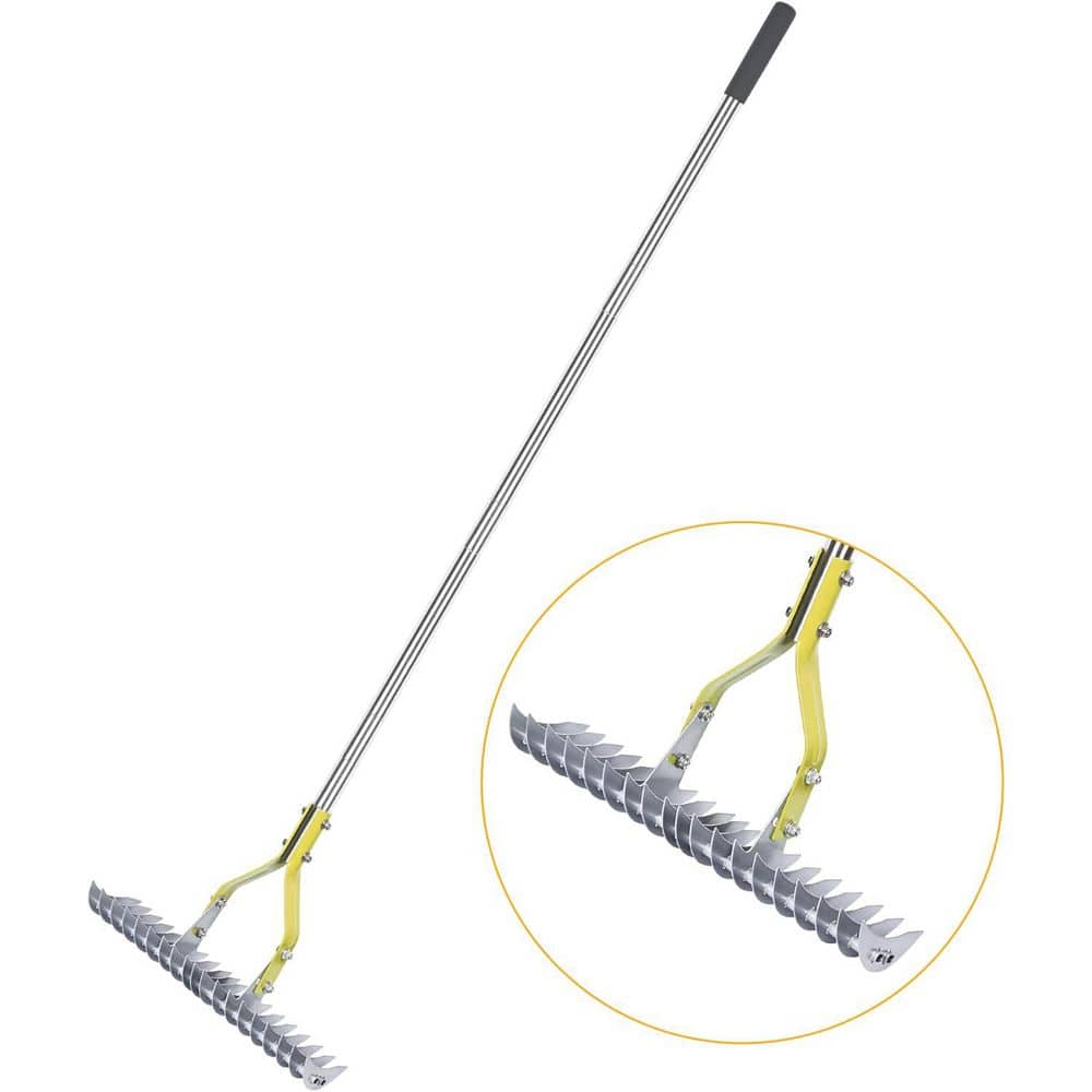Laybus 15 in. Wide Steel Metal Grass Rake with 58.5 in. Stainless Steel ...