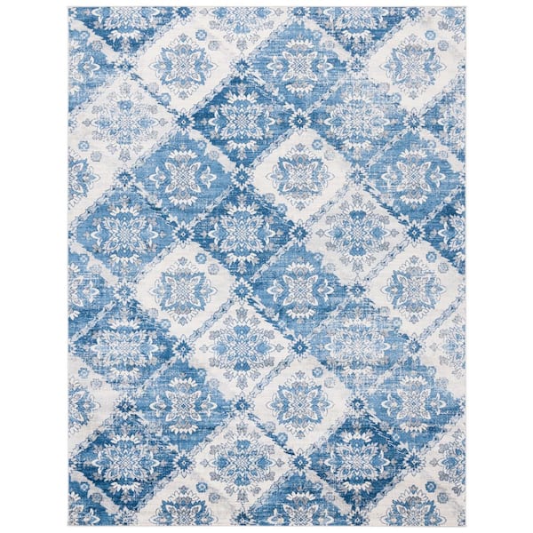 SAFAVIEH Brentwood 8 ft. x 10 ft. Ivory/Blue Ornate Floral Diamond Area ...
