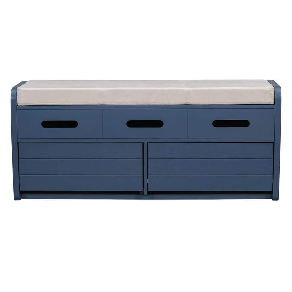 Qualler Navy Blue Dining Bench without Back with 2-Storage Drawers 43 ...