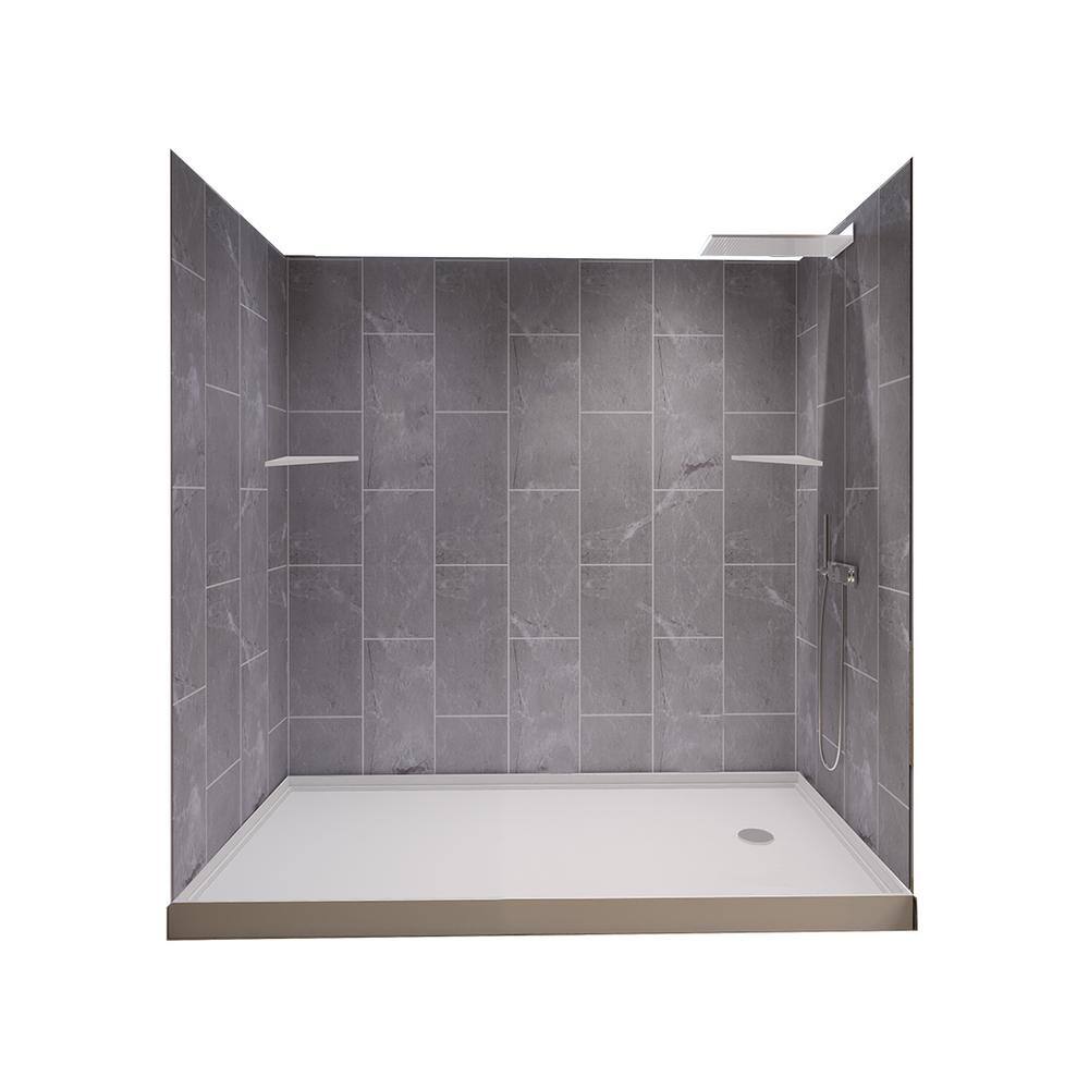 NuVo Platinum Grey-Tetherow 60 in. x 32 in. x 83 in. Base/Wall/Door ...