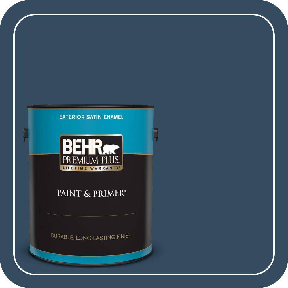BEHR PREMIUM PLUS 1 gal. #570D-7 Nocturnal Sea Satin Enamel Exterior ...