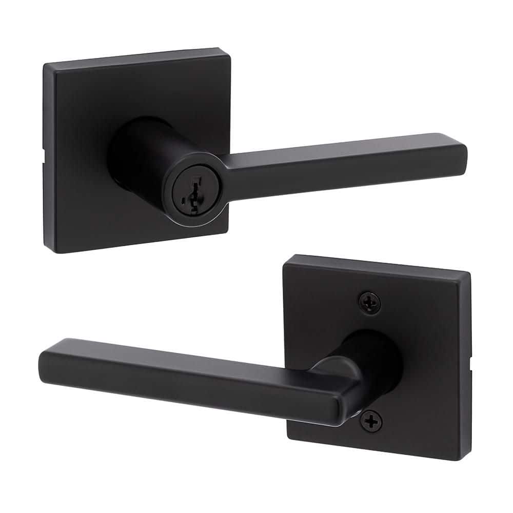 Kwikset Halifax Matte Black Keyed Storeroom Square Door Handle ...