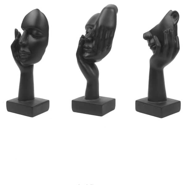 3 Pcs 6.88 in. x 2.16 in. Black Thinker Statue-Modern Resin Sculptures ...