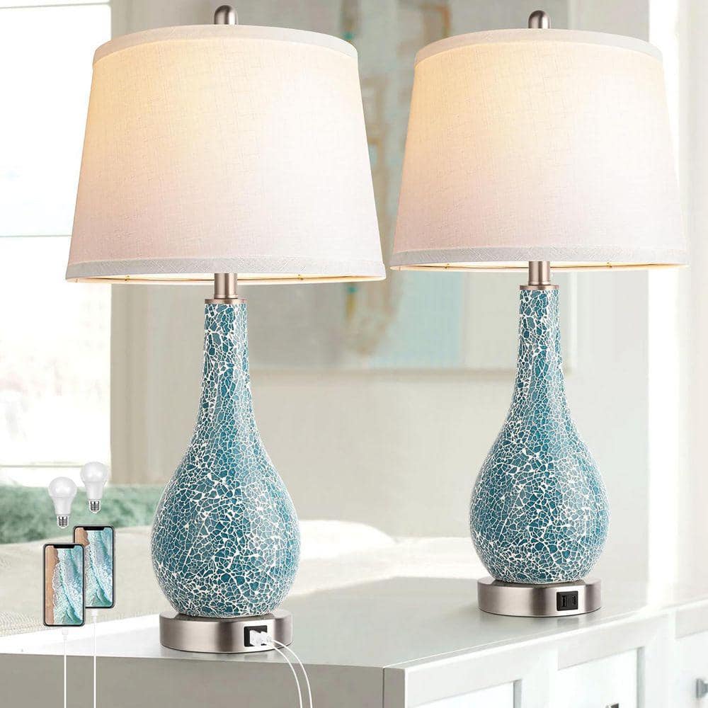 Jushua Modern 26 in. H Blue Table Lamps with White Shade, Bedside Lamps ...