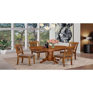 East West Furniture 5-Piece Round Saddle Brown Finish Solid Wood Top ...
