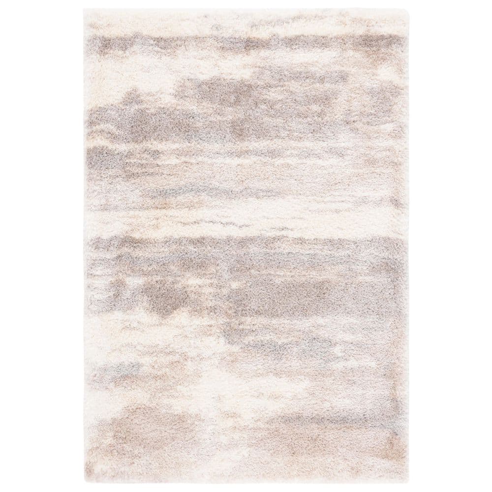 SAFAVIEH Cloud Shag 4 ft. x 6 ft. Ivory/Gray Abstract Flokati Area Rug ...