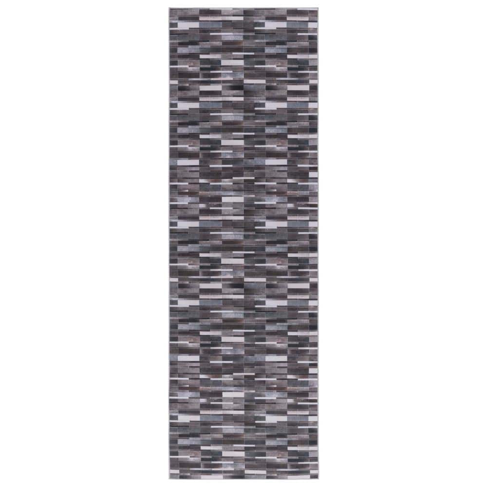 SAFAVIEH Faux Hide Ivory/Gray 3 ft. x 8 ft. Machine Washable Plaid ...