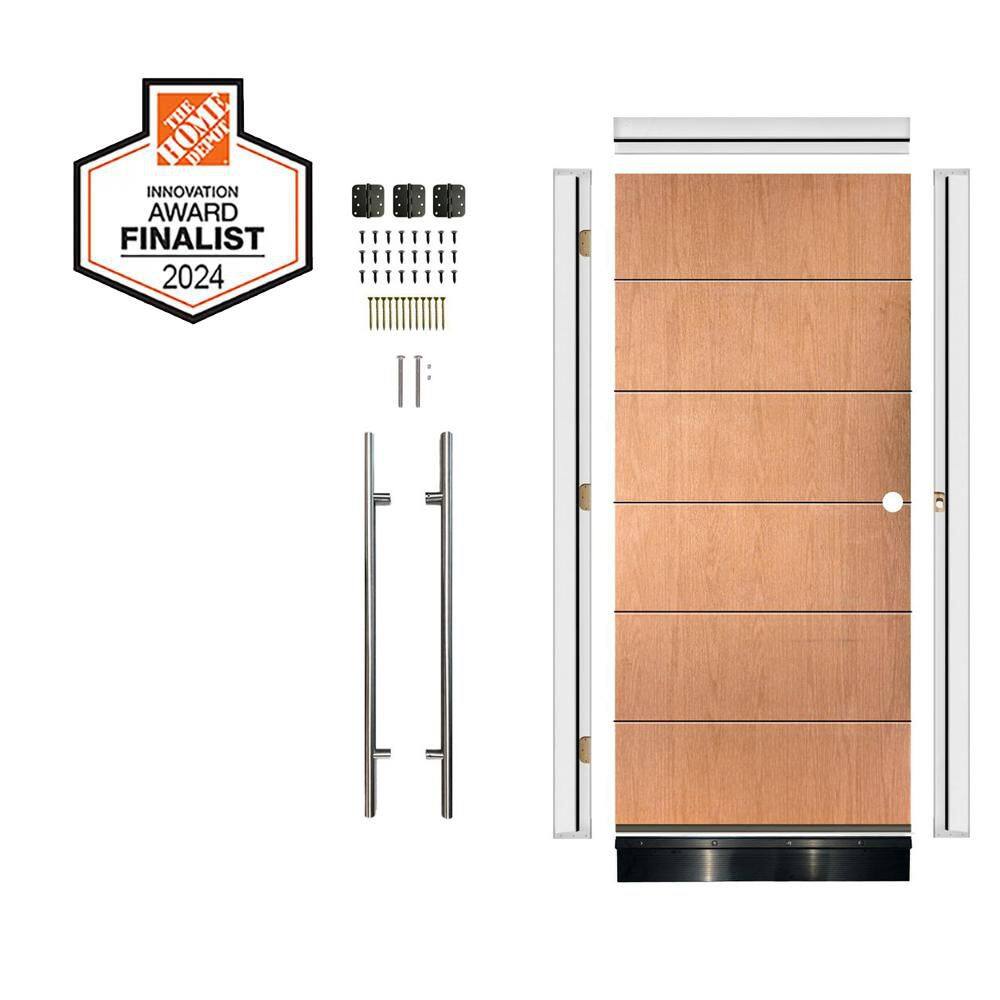 DIY Faux Pivot 36 in. x 79 in. Left-Hand 6-Grid Teak Stain Fiberglass ...