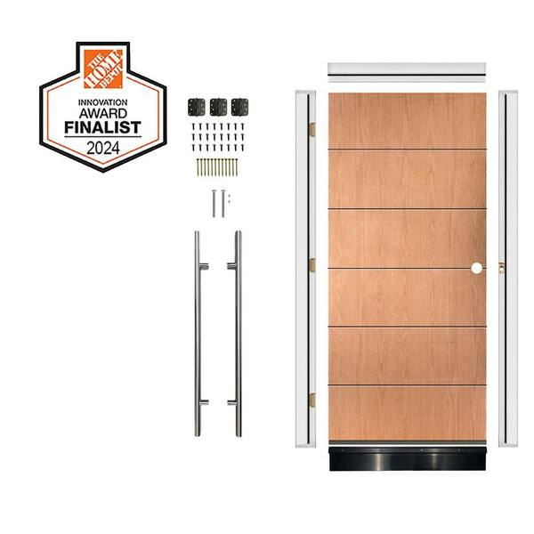 DIY Faux Pivot 36 in. x 79 in. Right-Hand 6-Grid Oiled Leather Stain ...