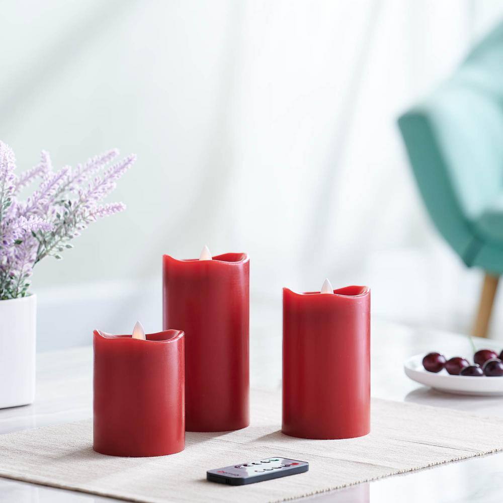 HEMSLY INC Ruby Red Dancing LED Flameless Pillar Candles (Set of 3 ...