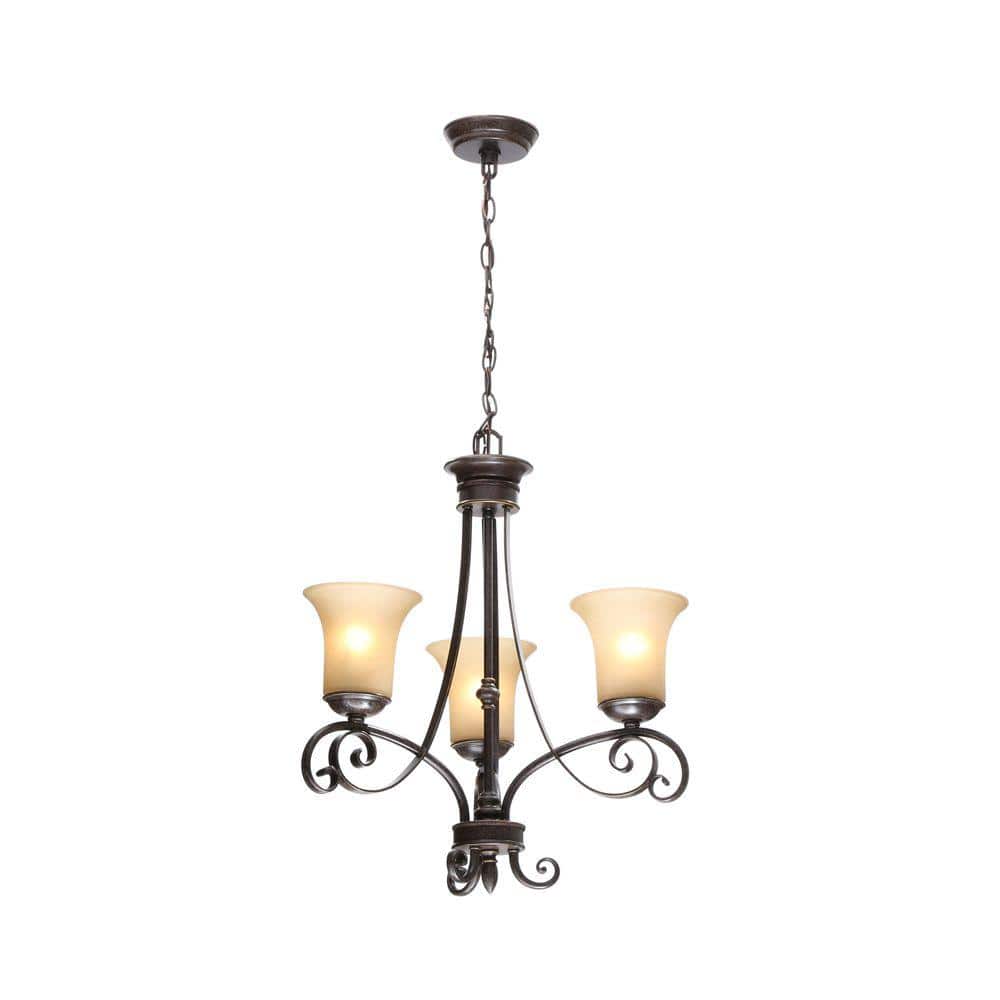 Hampton Bay Essex 3-Light Aged Black Chandelier with Tea Stained Glass ...