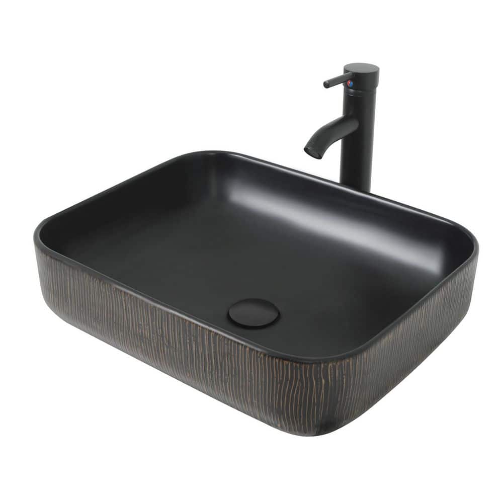Puluomis 20 in. Rectangular Vessel Ceramic Sink in Brown HD-BA127BK ...