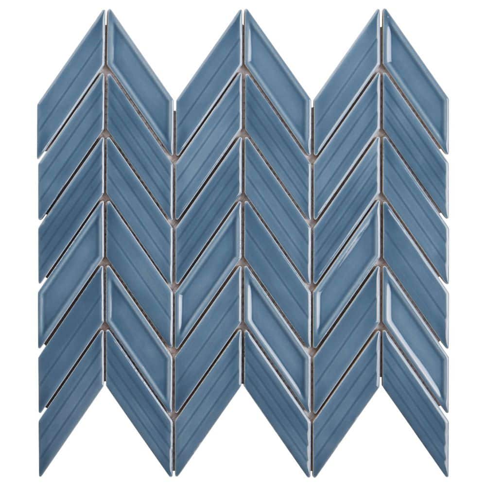 Ivy Hill Tile Medley Chevron Coastal Blue 4 in. x 0.35 in. Glossy ...