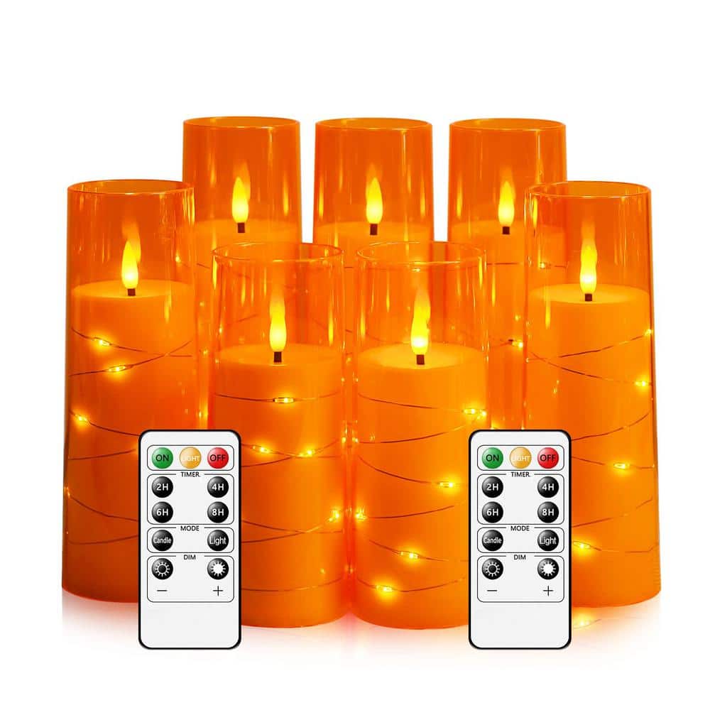 Orange Flameless LED Candles with Timer (Set of 7) TG0116 - The Home Depot