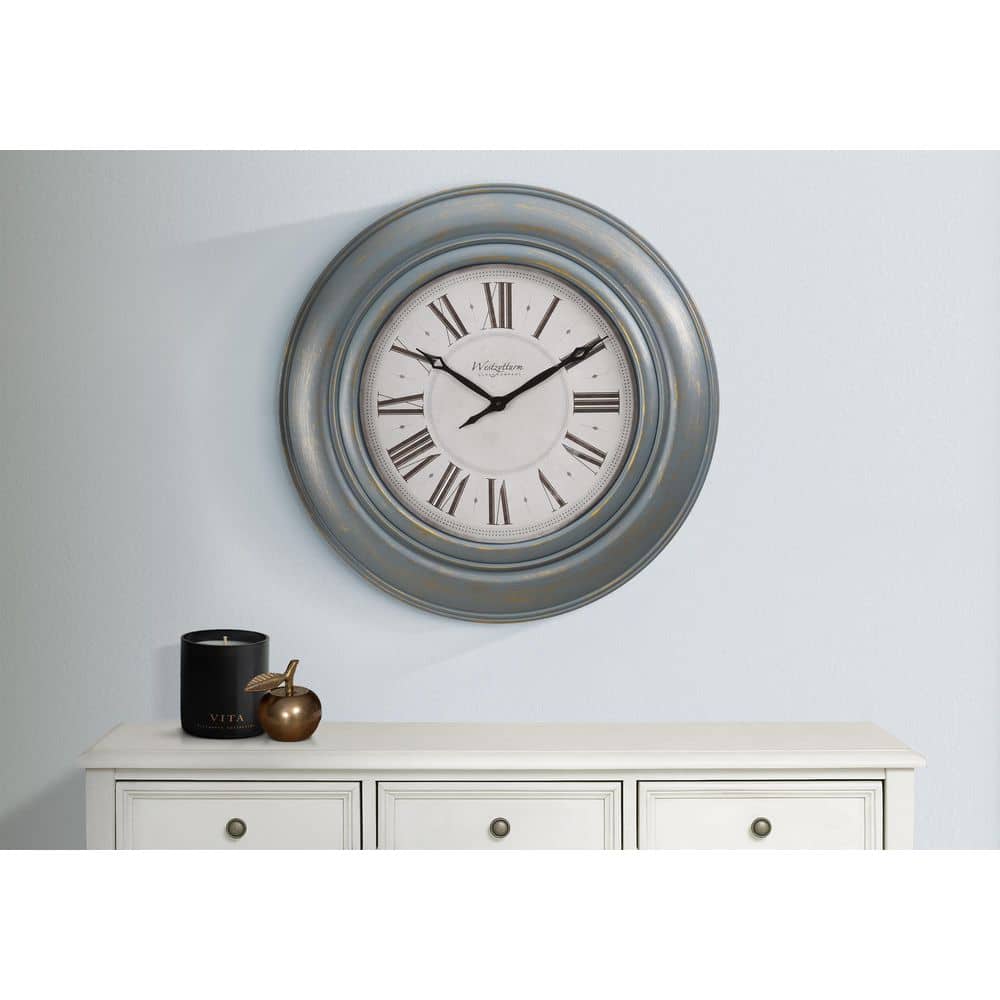 30 in. Round Transitional Antique Blue Analog Wall Clock CKJY2503-AB ...