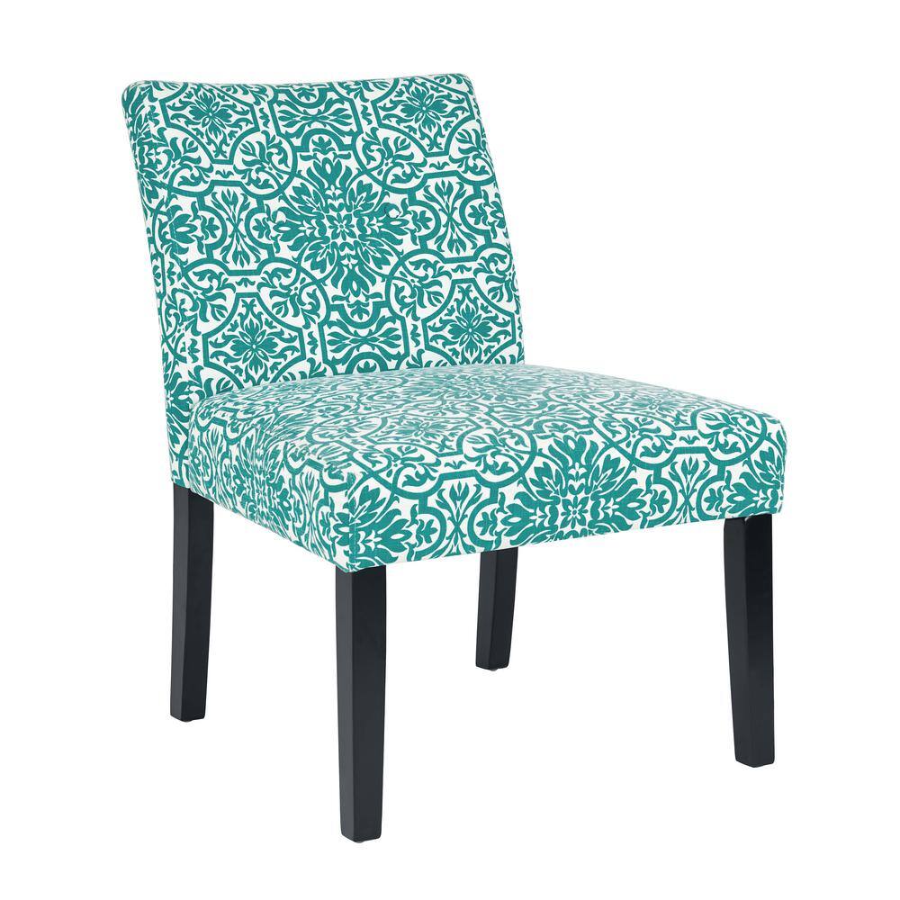 Handy Living Courteney Turquoise Blue Damask Fabric Armless Side Chair ...