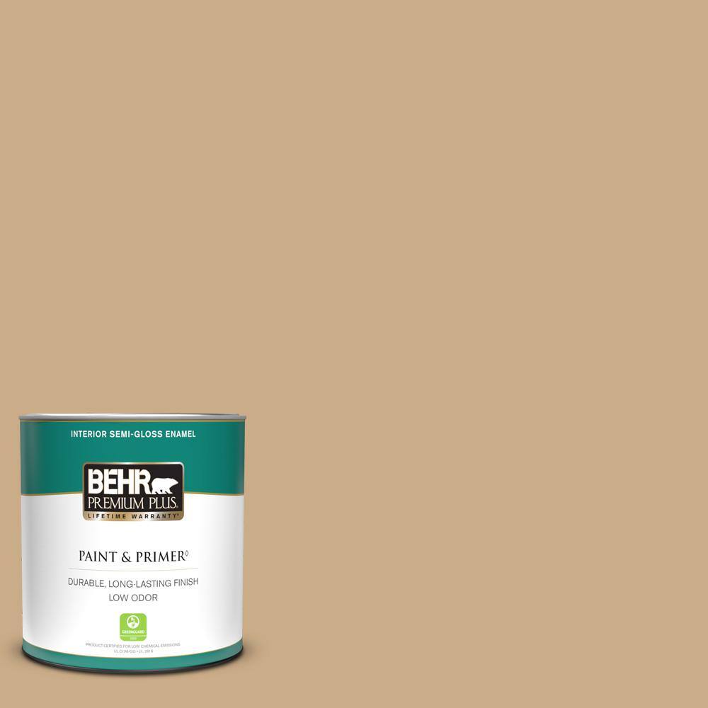 BEHR PREMIUM PLUS 1 qt. #N280-4 Perfect Tan Semi-Gloss Enamel Low Odor ...