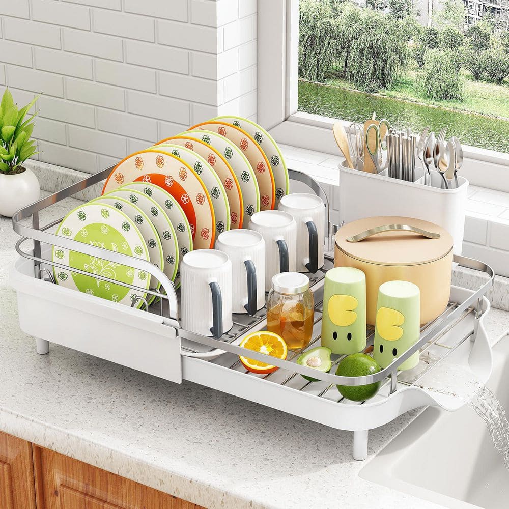 Wudkey White Dish Drying Rack, Expandable Dish Rack for Kitchen Counter ...