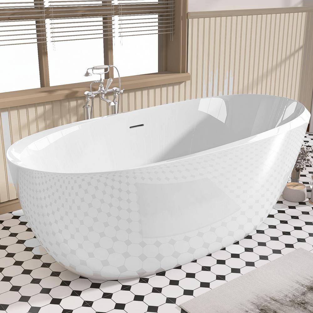 Getpro 67 in. x 29.5 in. Acrylic Freestanding Flat Bottom Bathtub ...
