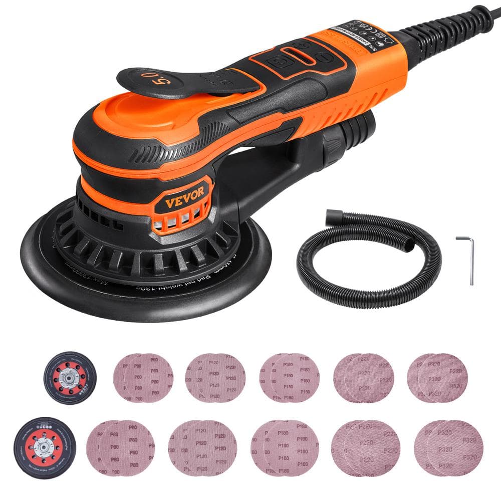 VEVOR Random Orbital Sander 5 and 6 in. 110A Corded 350-Watt Brushless ...