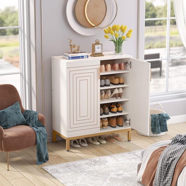 BYBLIGHT Lauren White Shoe Cabinet With Doors, Entryway Shoe Storage ...